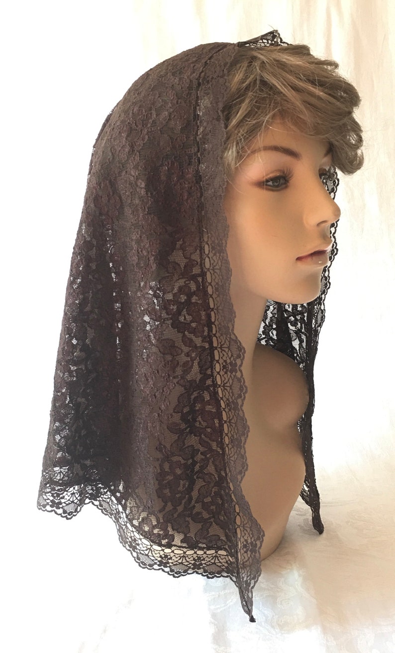 Brown Floral Stretch Lace Mantilla Headcovering Chapel Veil: the ...