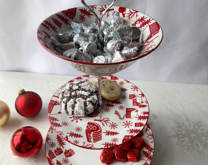 3 Tier Holiday Tray: Christmas Cake Stand, Holiday Party, Festive ...
