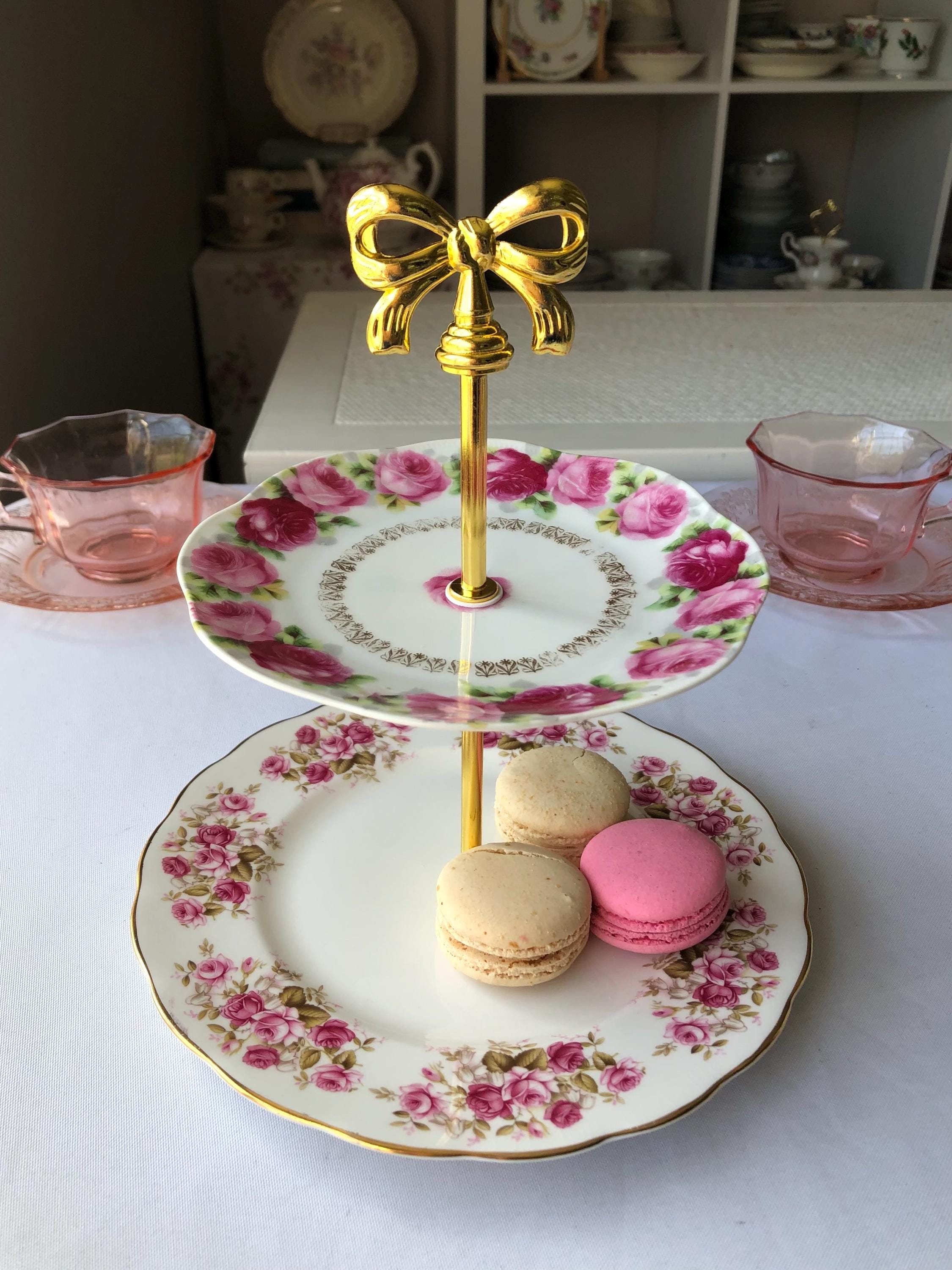 Vintage Pink Rose Two-tiered Cake Stand: Bridgerton Tea Party, Garden ...