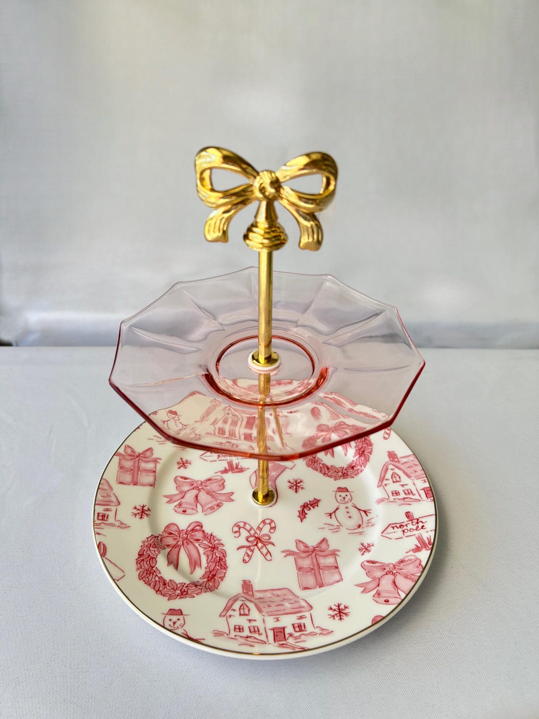 Pink Christmas Two Tier Cake Stand/cookie Tray: Vintage Inspired ...