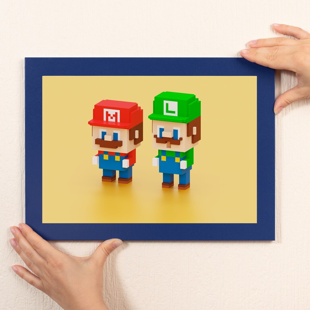 4x Mario and Luigi 3D Voxel Printable Wall Art, Digital Download for ...