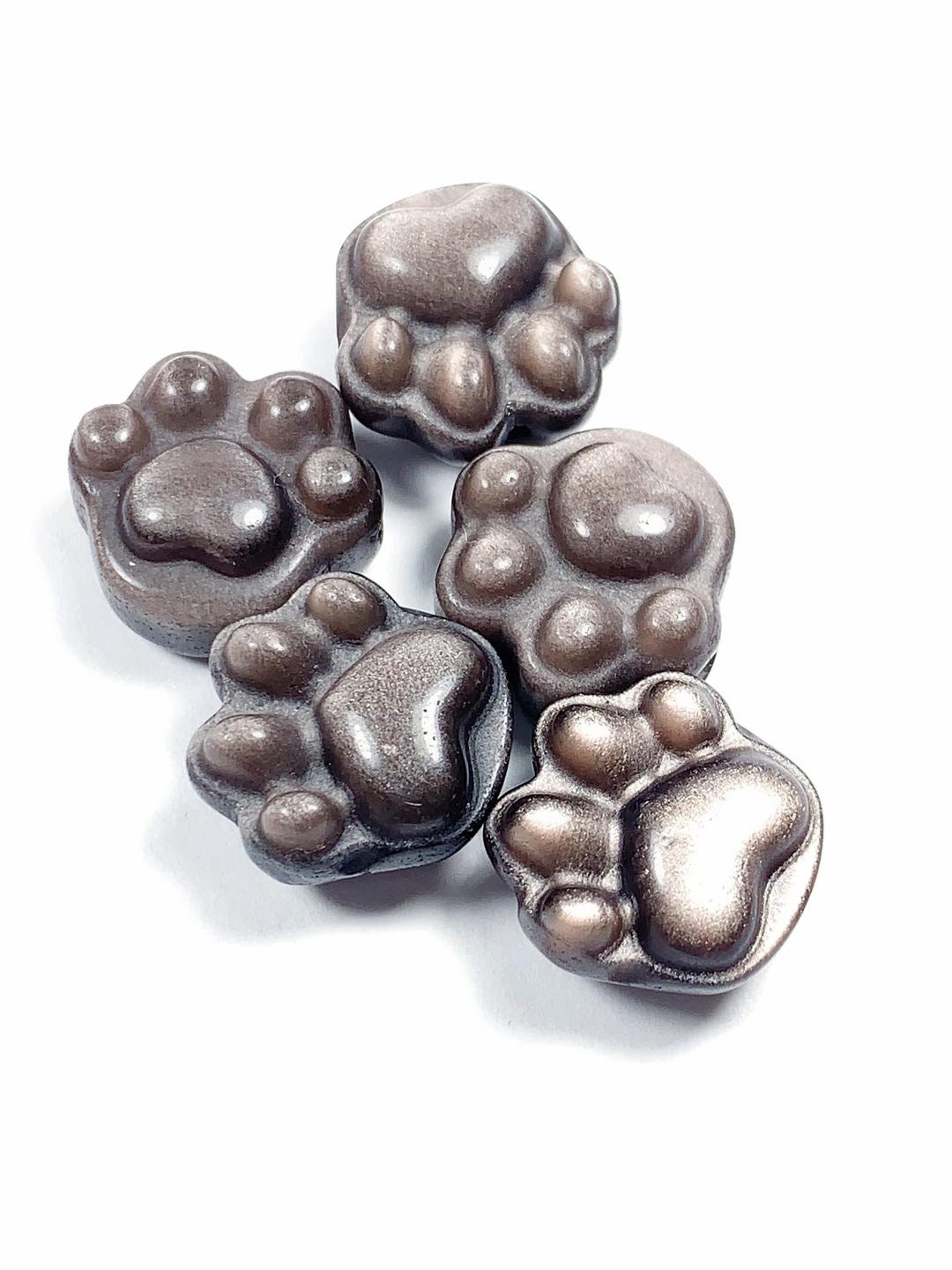 16mm Good Detail Carved Natural Black Silver Obsidian Cat Feet Beads ...