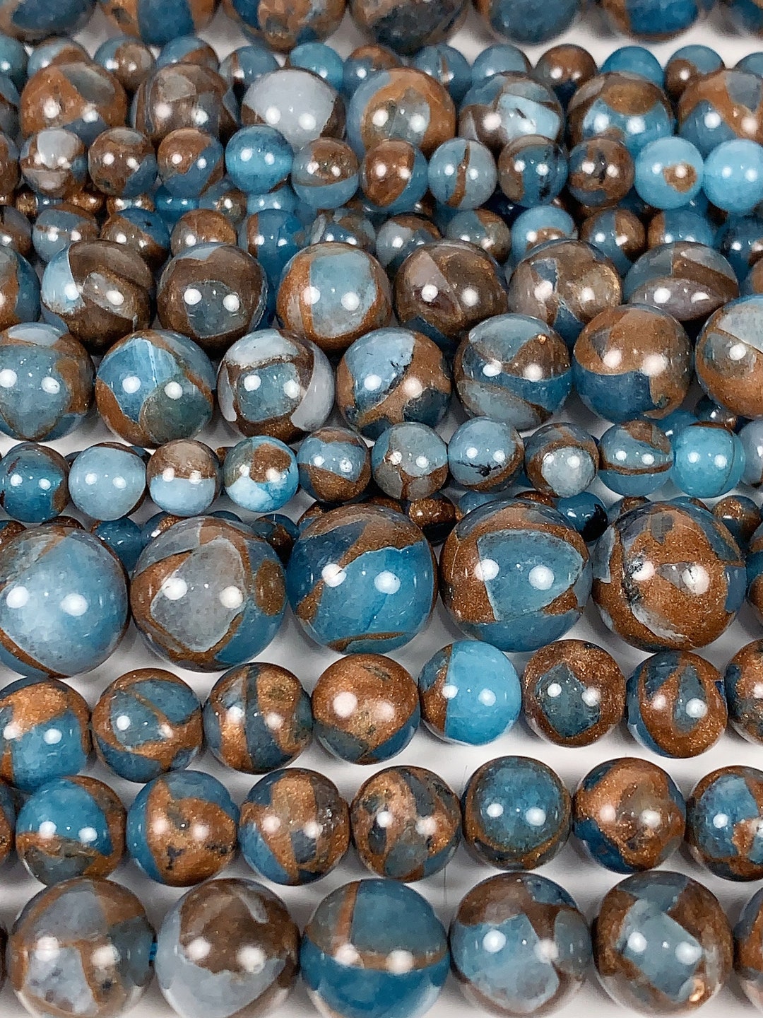 Blue Golden Impression Jasper Smooth Round Beads 15.5" Strand Gemstone ...