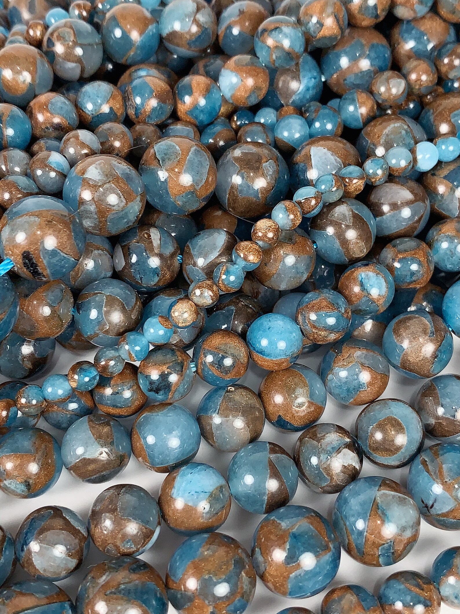 Blue Golden Impression Jasper Smooth Round Beads 15.5" Strand Gemstone ...