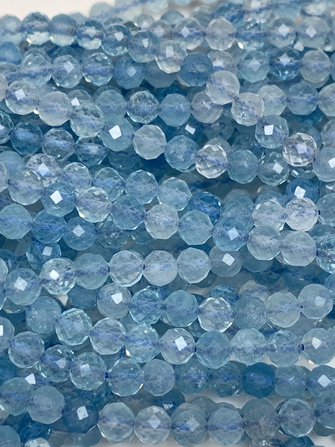 Natural Soft Translucent Blue Aquamarine Faceted Round Beads: 15.5 ...