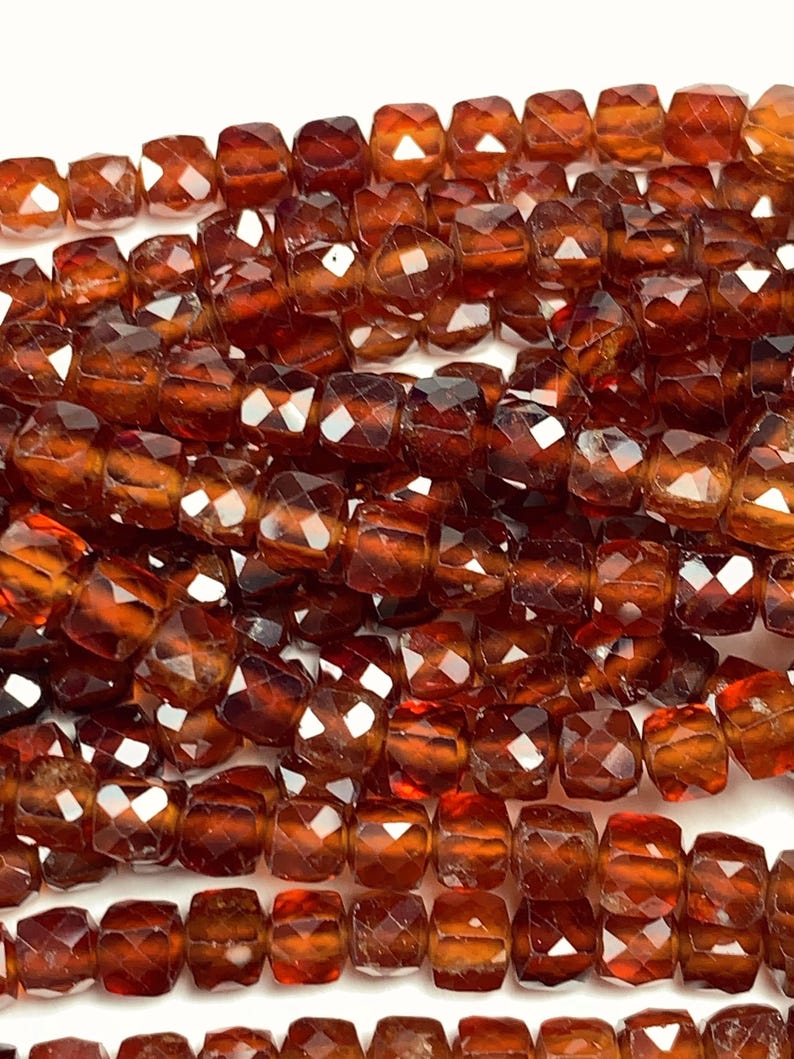 AAA+ Natural Hessonite Garnet Beads: Deep Orange Faceted Cube, 2-4mm ...