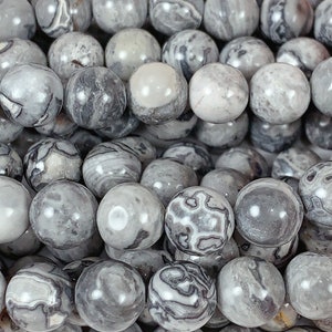 Gray Map Stone Jasper Smooth Round Beads: Natural Strand 15.5" 4mm 6mm ...