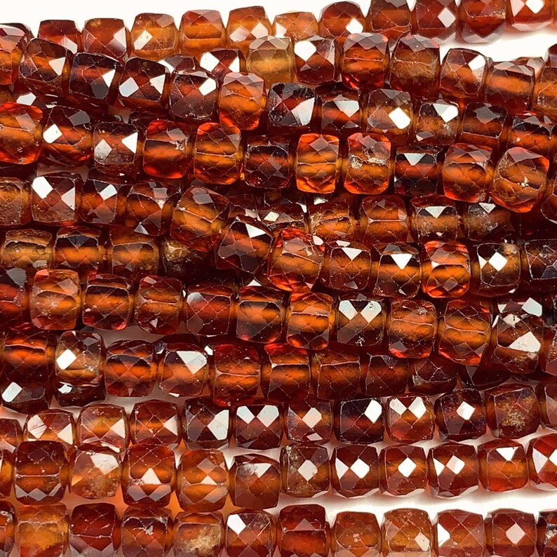 AAA+ Natural Hessonite Garnet Beads: Deep Orange Faceted Cube, 2-4mm ...