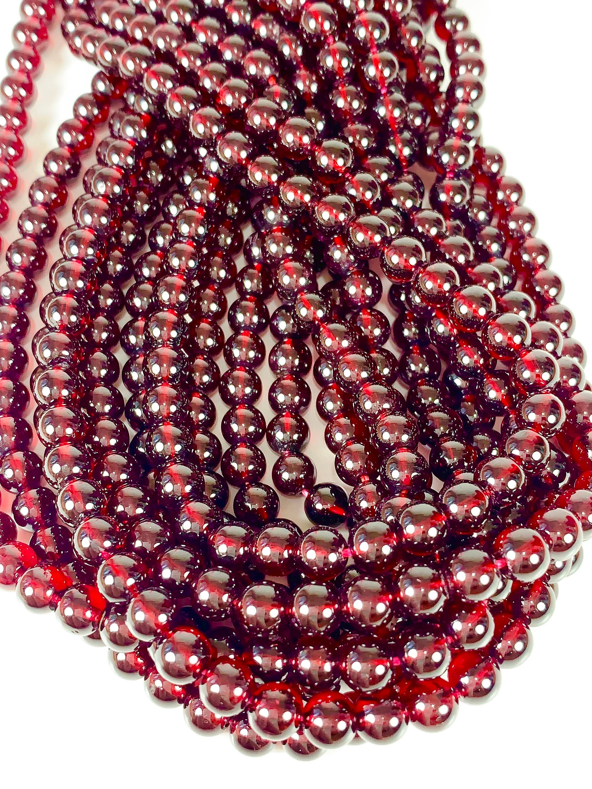 Grade AAA+++ Genuine Natural Red Garnet Smooth Round Beads 15.5" Strand ...