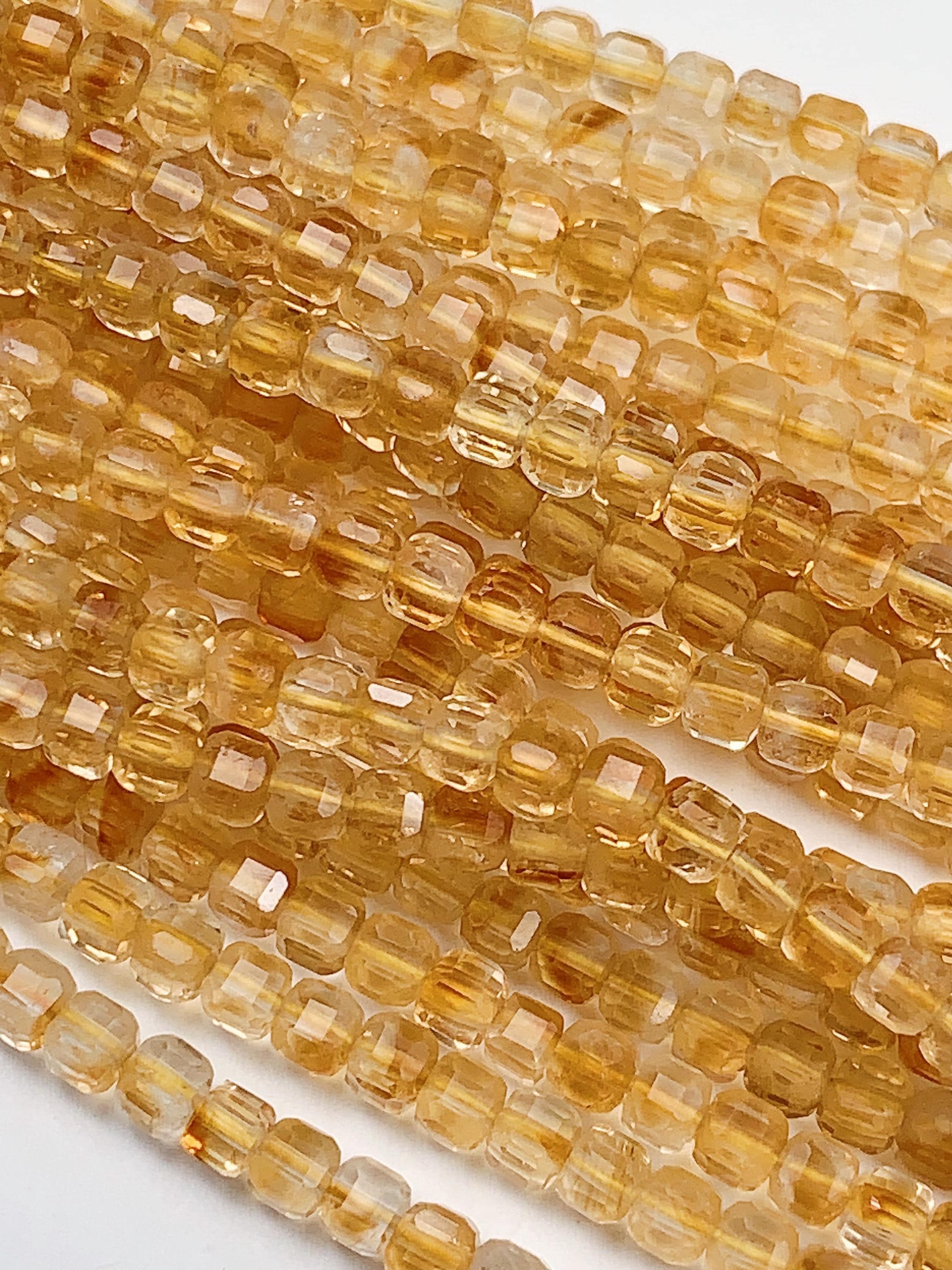 3mm AAA Natural Yellow Citrine Faceted Cube Square Beads 15.5" Strand ...