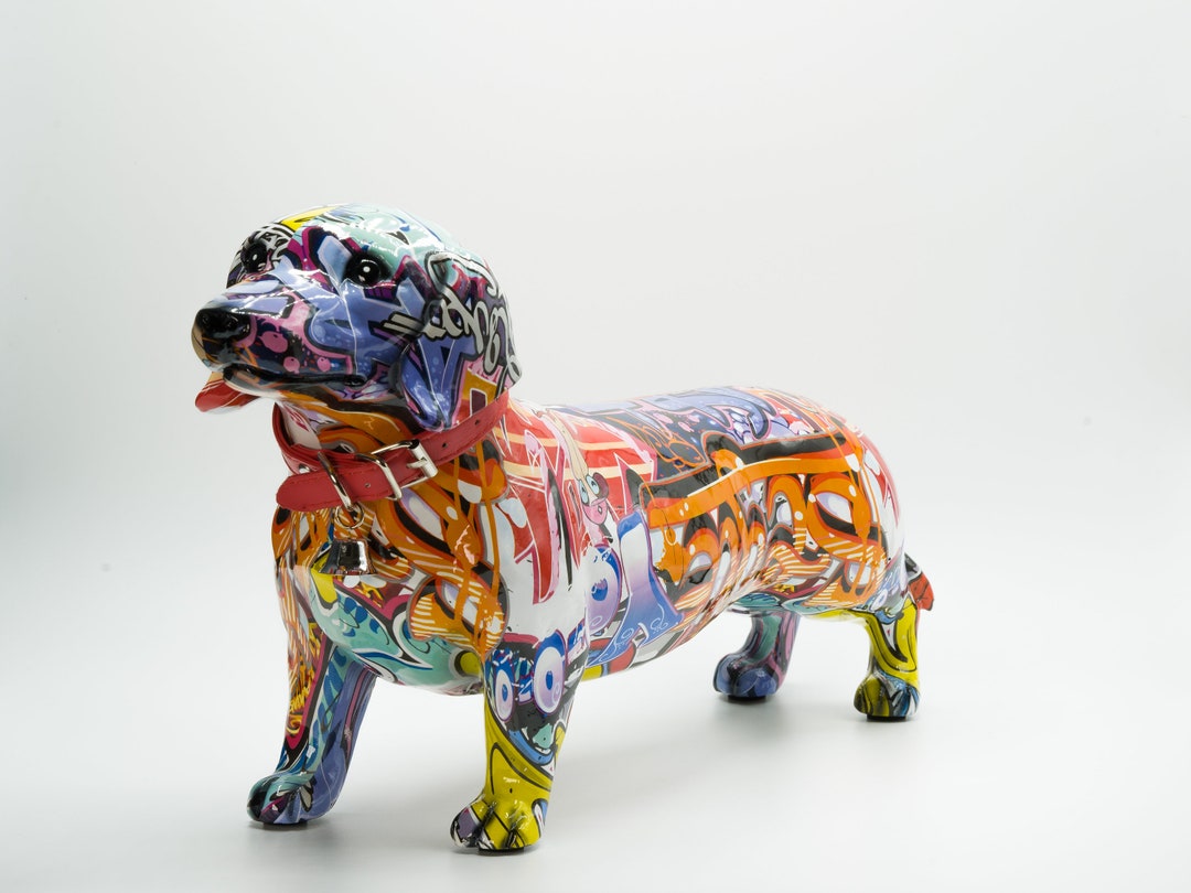 Graffiti Hydro Dipped Resin Dachshund Statue - Colorful Weiner Dog ...