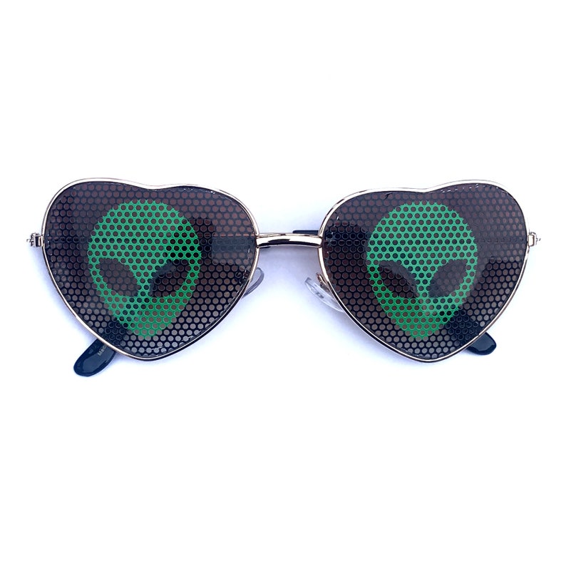 Green Alien Head Heart-shaped Gold Festival Sunglasses - Etsy