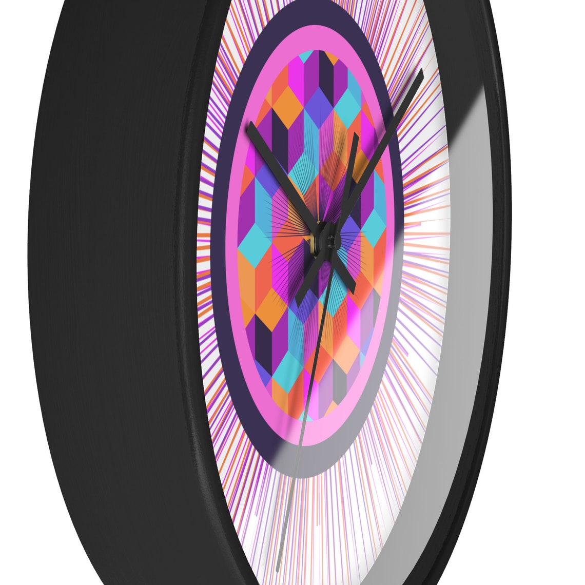 3D Sunburst Wall Clock Flare Spokes Summer Girls Geometric Gift Free ...