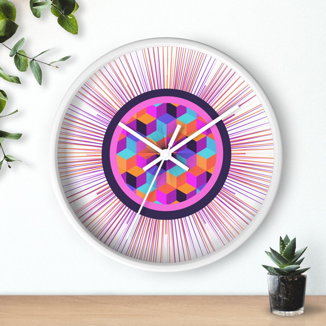 3D Sunburst Wall Clock Flare Spokes Summer Girls Geometric Gift Free ...
