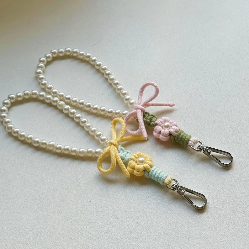 Handmade Beaded Crochet Flower Phone Charm, Floral Key Chain - Etsy