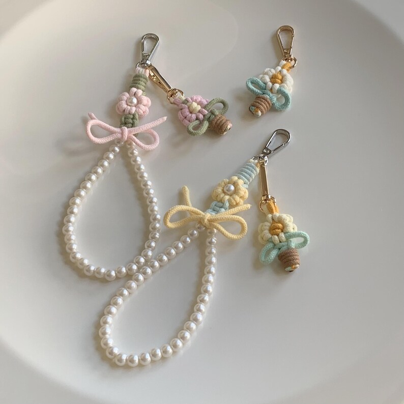 Handmade Beaded Crochet Flower Phone Charm, Floral Key Chain - Etsy