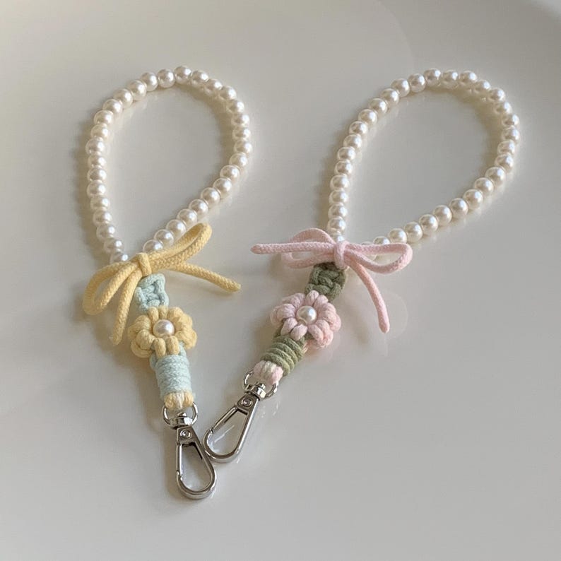 Handmade Beaded Crochet Flower Phone Charm, Floral Key Chain - Etsy