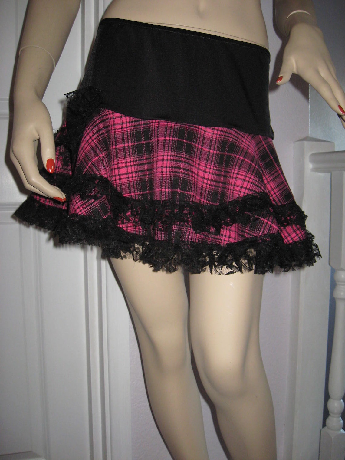 Pink Tartan Skirt Sequoia Black Check Lacy Frilly Punk Lolita - Etsy