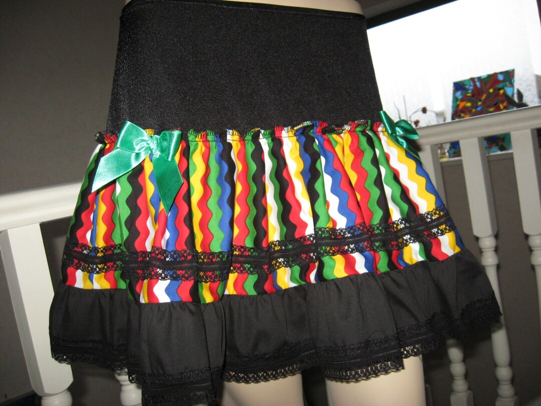 Sequoia NEW Black Red Yellow Green Jazzy Lace Frilly Skirt Hippy ...