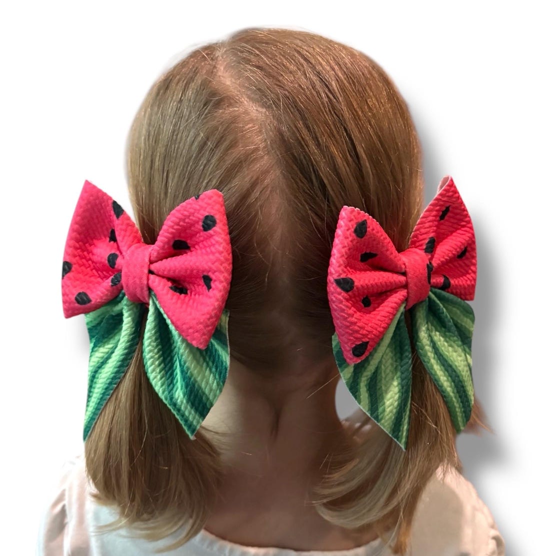 Handmade Watermelon Bow Set, Summer Pigtail Bows - Etsy