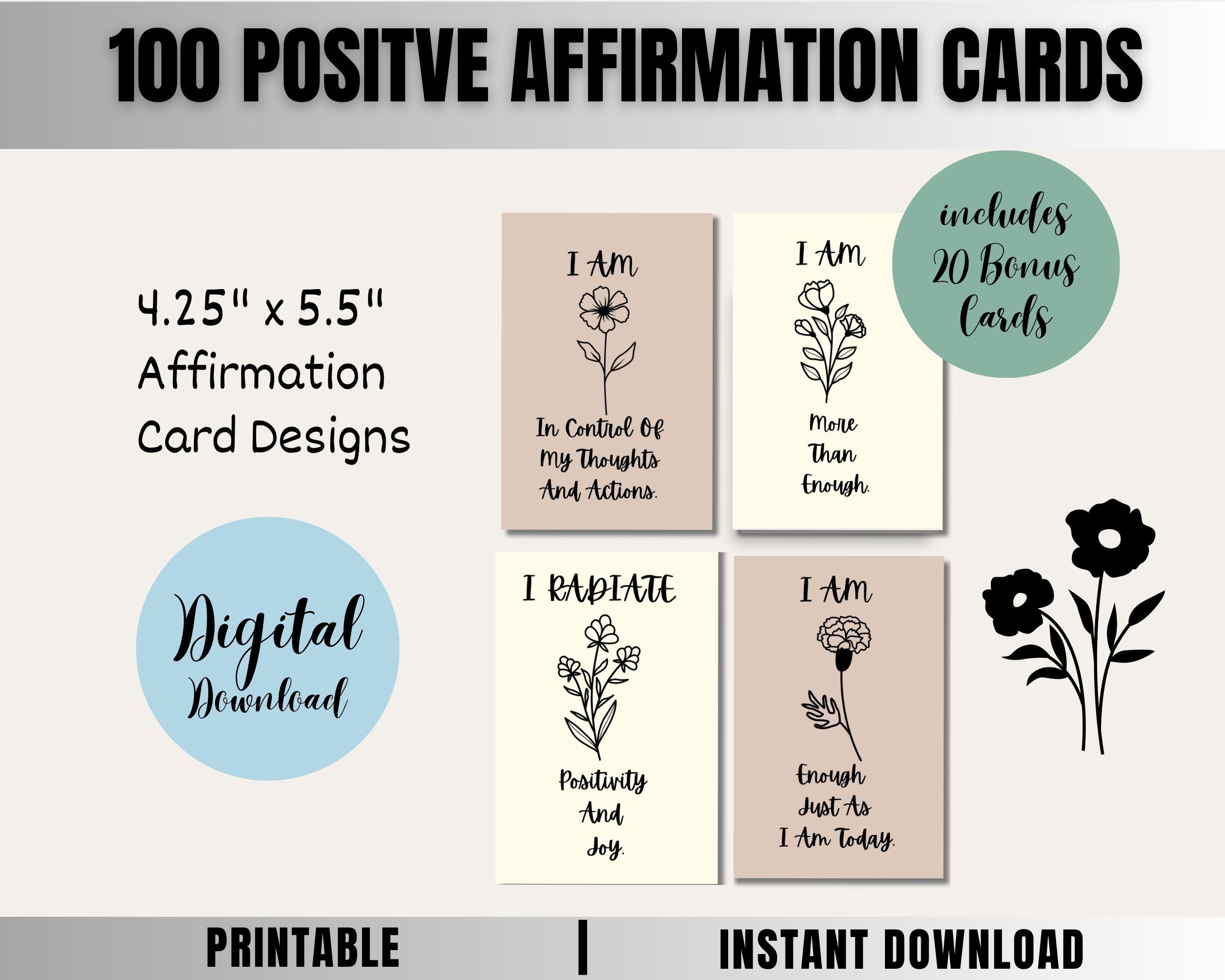 100 Positive Affirmation Cards, Self Care Gift, Wildflower Printable ...