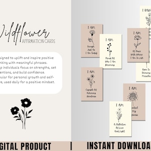 100 Positive Affirmation Cards, Self Care Gift, Wildflower Printable ...