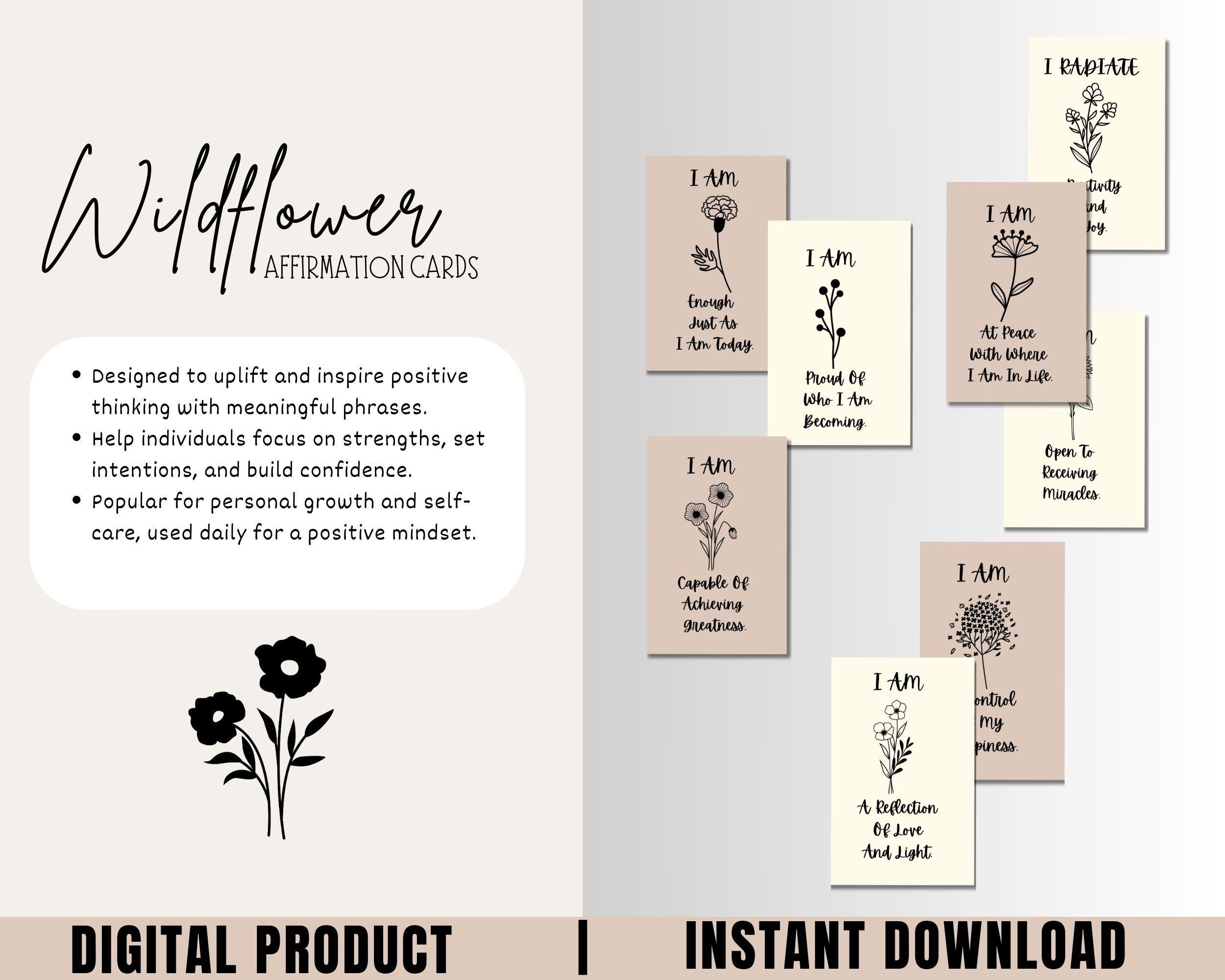 100 Positive Affirmation Cards, Self Care Gift, Wildflower Printable ...