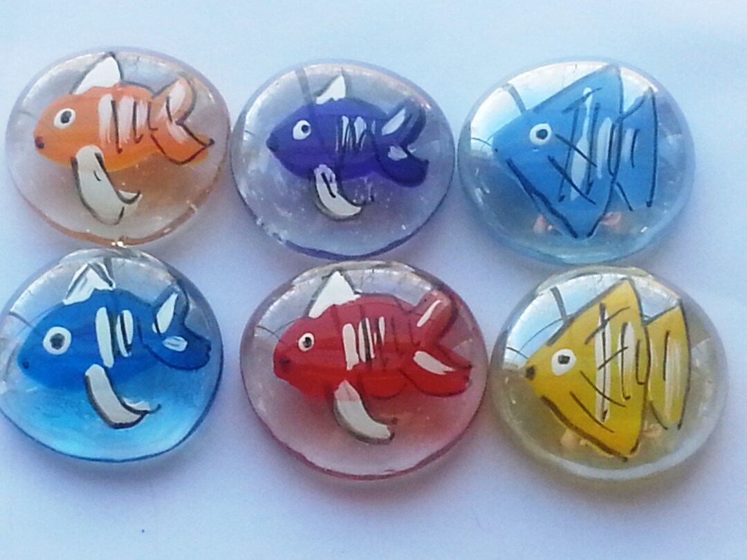 Sale Hand Painted Large Glass Gems Party Favors Tropical Fish Beach ...