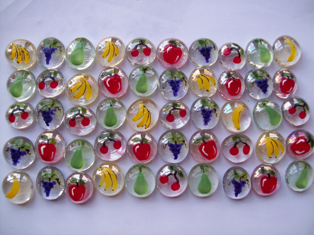 Hand Painted Glass Gems Party Favors Fruit Mix Apples Bananas Cherries ...