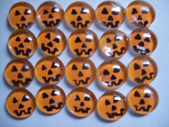 Hand Painted Glass Gems Mosaic Tile Pumpkin Faces Halloween | Etsy