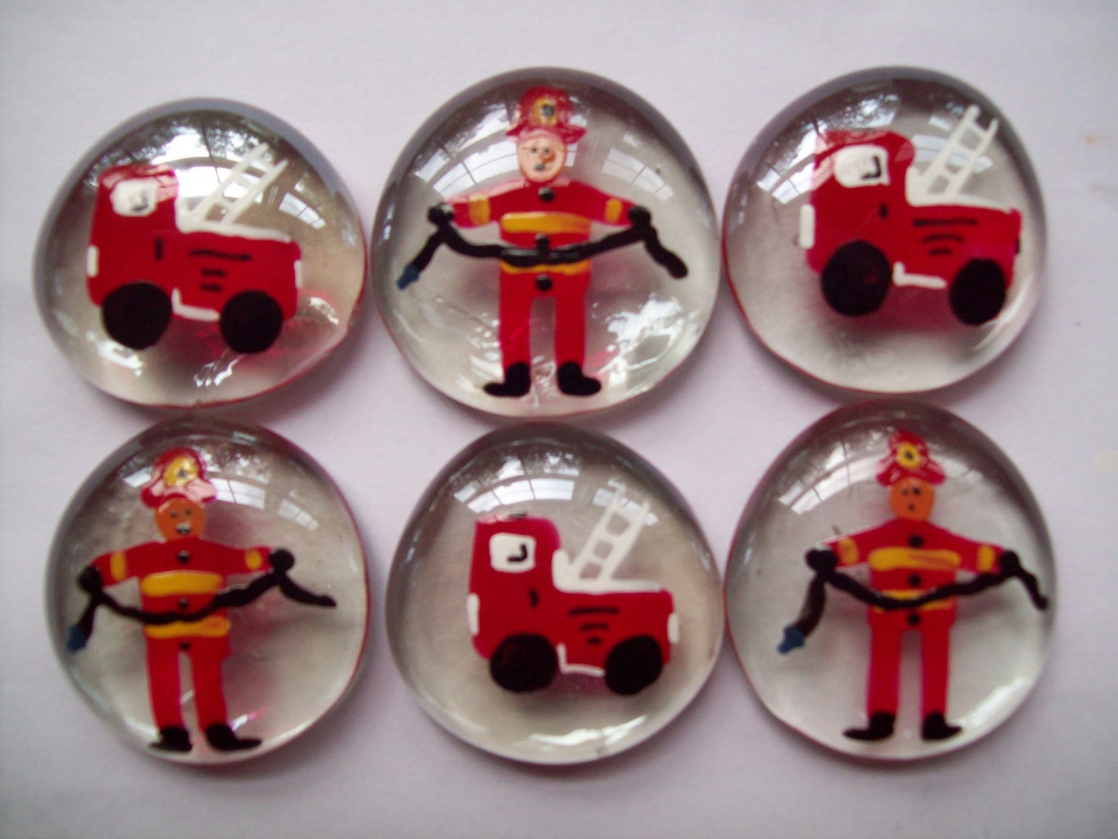 Hand Painted Large Glass Gems Party Favors Firemen Fireman Fire Trucks ...
