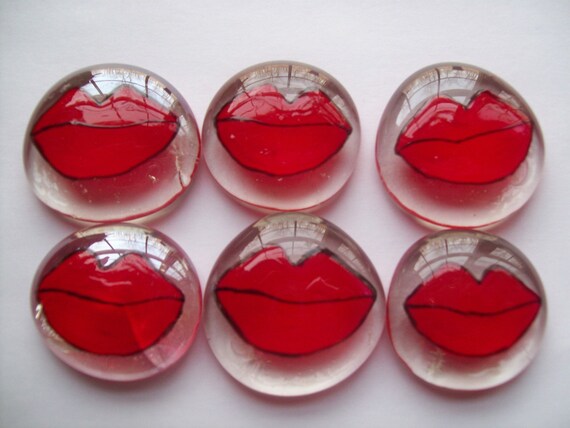 Hand Painted Large Glass Gems RED LIPS Red Lip Kiss Kisses - Etsy