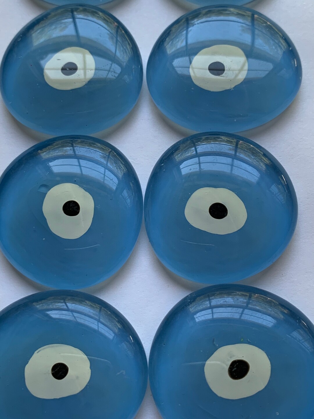 Evil Eye Light Blue Hand Painted Large Glass Gems Mini Art Party Favors ...