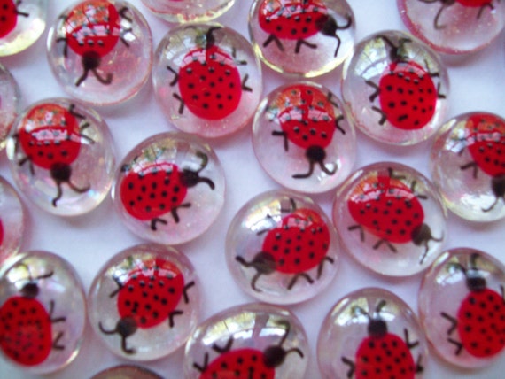 Hand Painted Glass Gems Lady Bugs Ladybugs Ladybug Beetle Set | Etsy