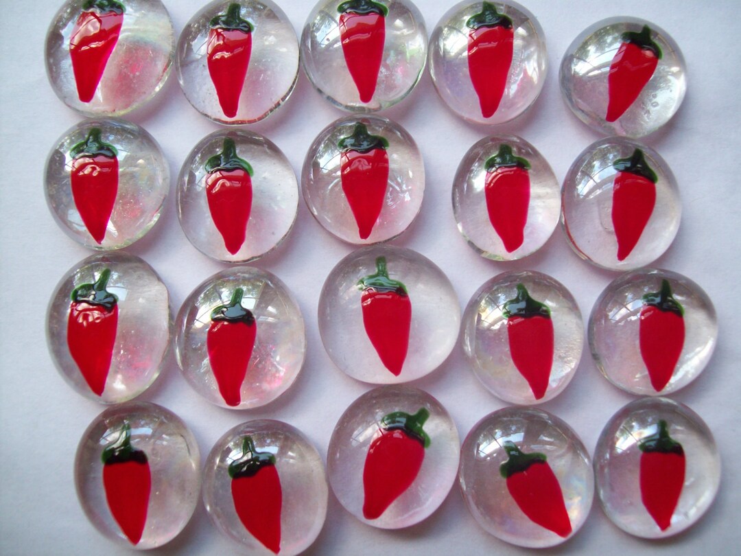 Hand Painted Glass Gems Party Favors Art Red CHILI PEPPERS Chilli ...