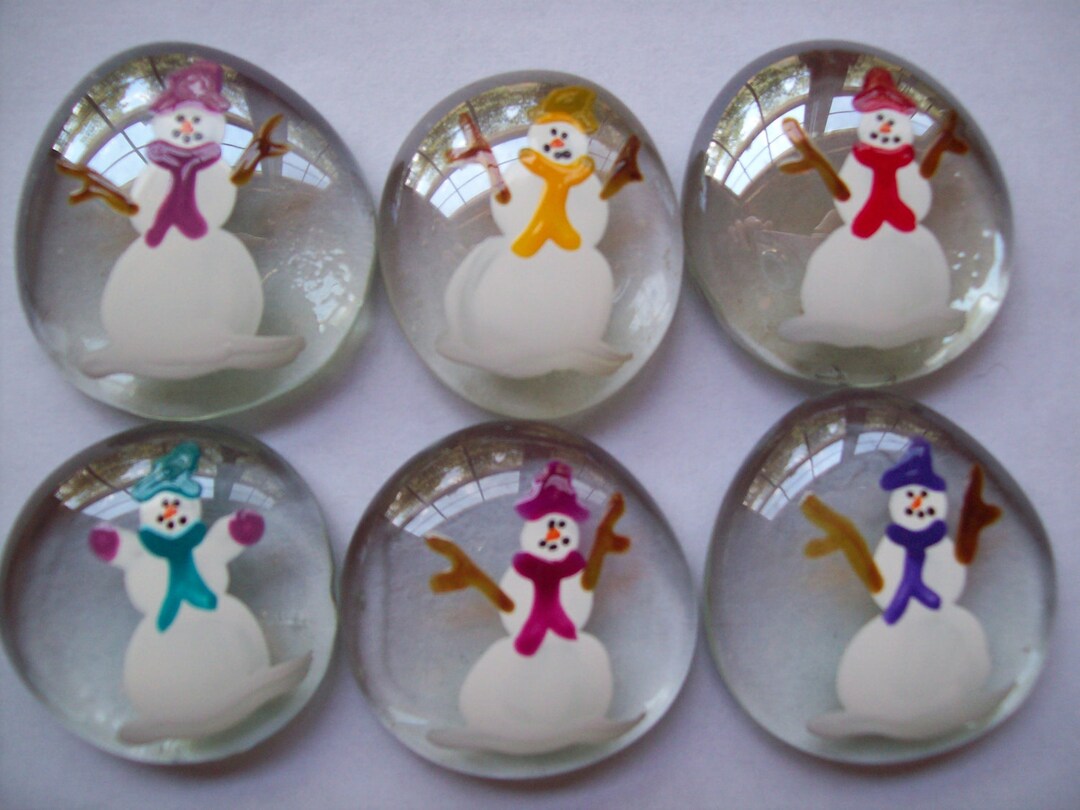 Hand Painted Large Glass Gems Party Favors Snowmen Snowman With Stick ...