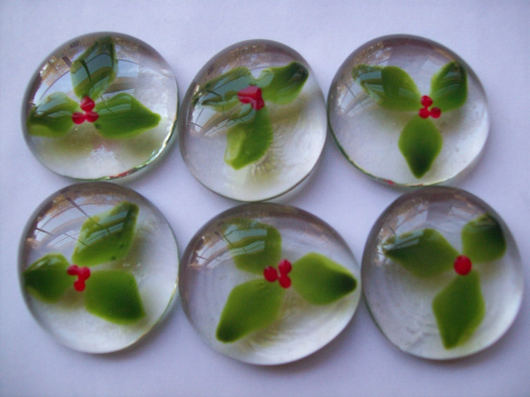 Hand Painted Large Glass Gems Party Favors Christmas Decorations Holly ...