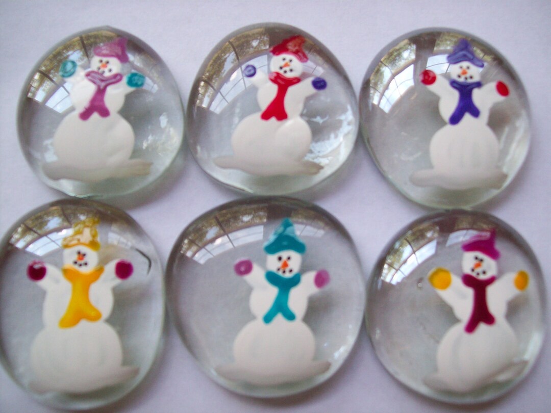 Hand Painted Large Glass Gems Party Favors Snowmen Snowman With Mittens ...