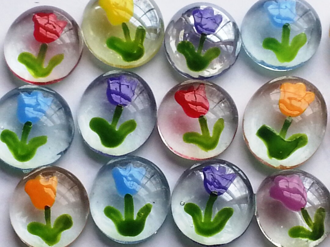 Glass Gem Hand-painted Hand Painted Glass Gems Tulips Tulip Flowers - Etsy