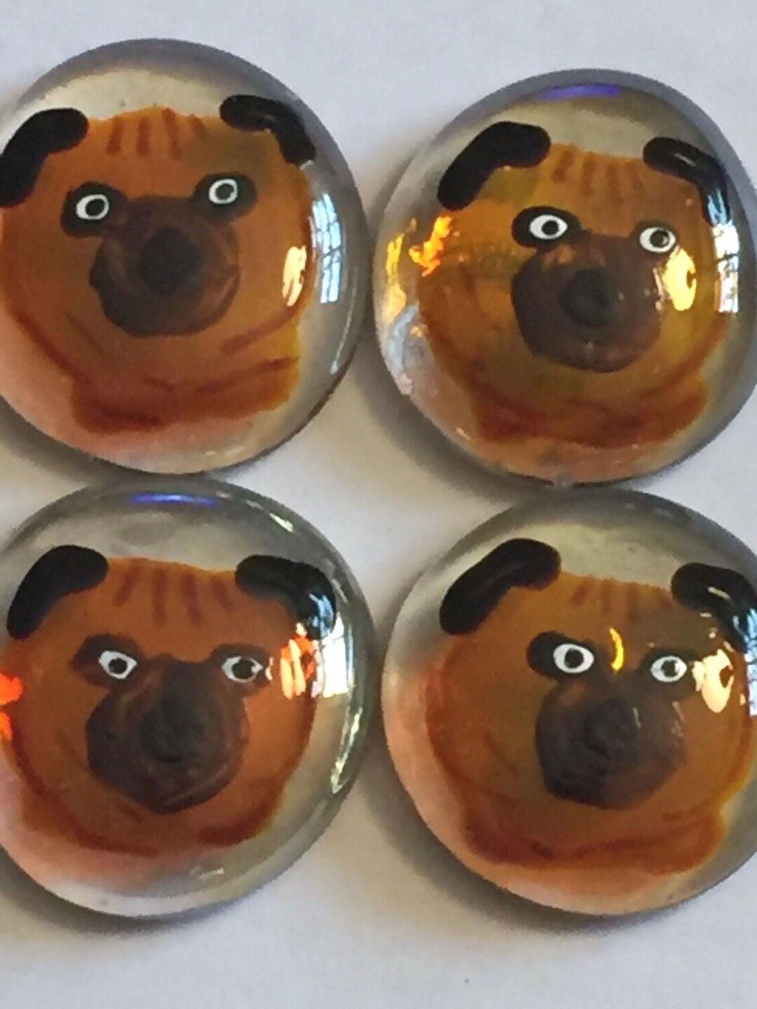 Hand Painted Pug Dog Glass Gems: Party Favors, Scrapbooking - Set of 6 ...