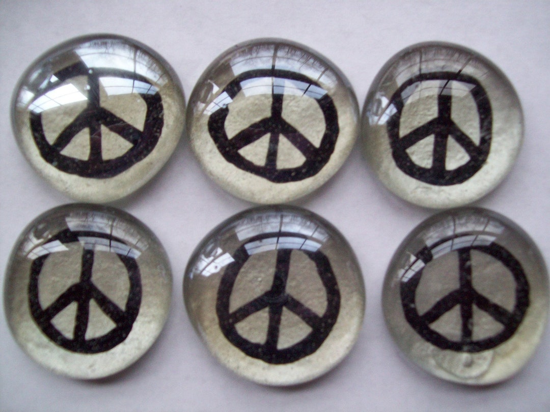 Peace Signs Hand Painted Glass Large Gems Mosaic Tile Black Peace Signs ...