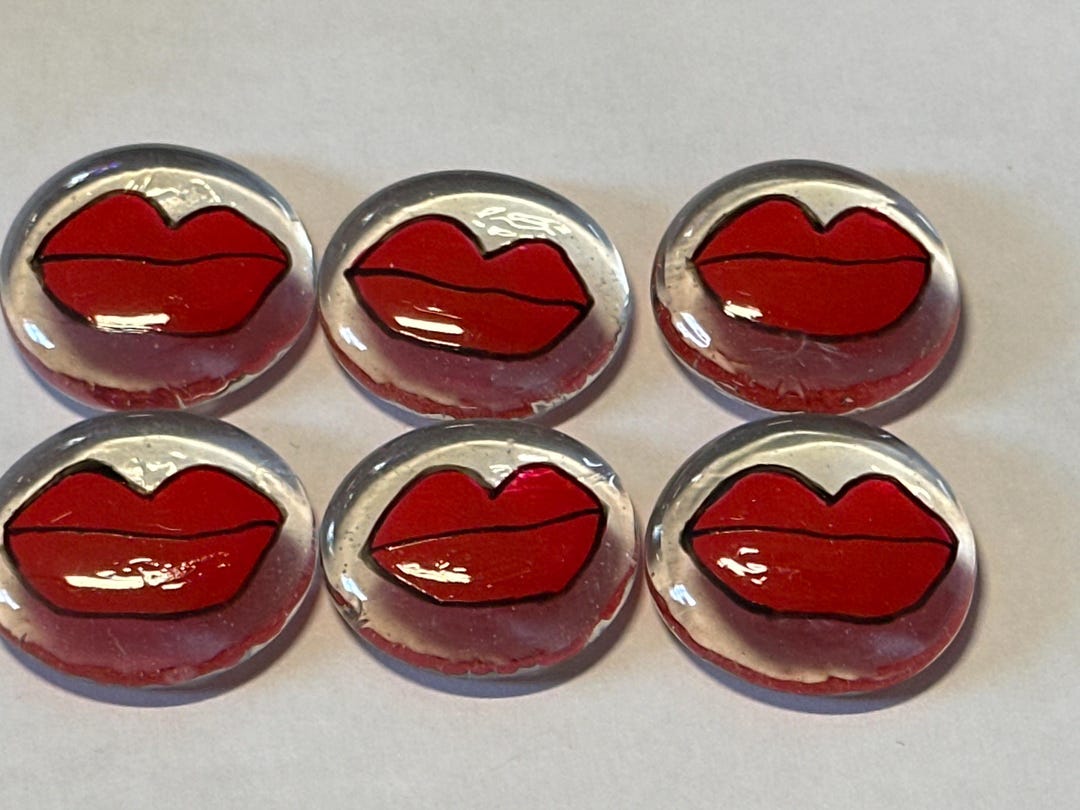 Hand Painted Large Glass Gems RED LIPS Red Lip Kiss Kisses Party Favors ...