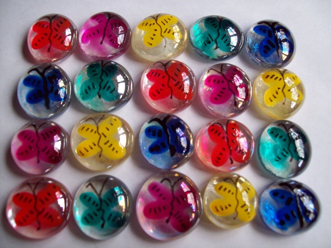Hand Painted Glass Gems Set of 50 Party Favors Wedding Art BUTTERFLIES ...