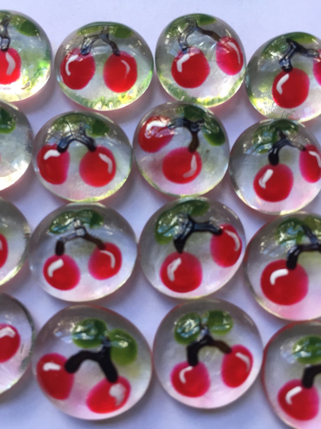 Hand Painted Glass Gems Party Favors Mini Art CHERRIES CHERRY Fruit Set ...