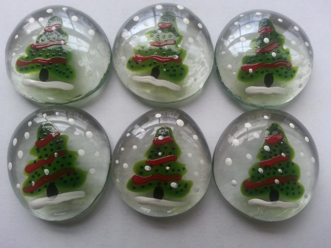 Hand Painted Large Glass Gems Party Favors Mini Art Christmas Trees ...