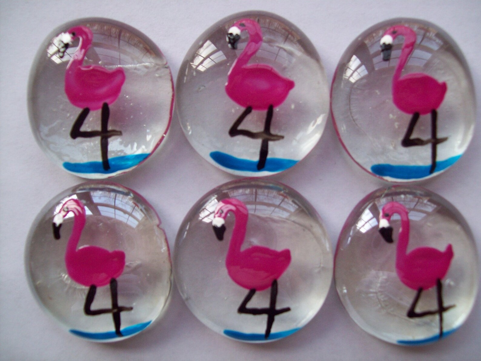 Hand Painted Large Glass Gems Party Favors Art Pink Flamingos - Etsy