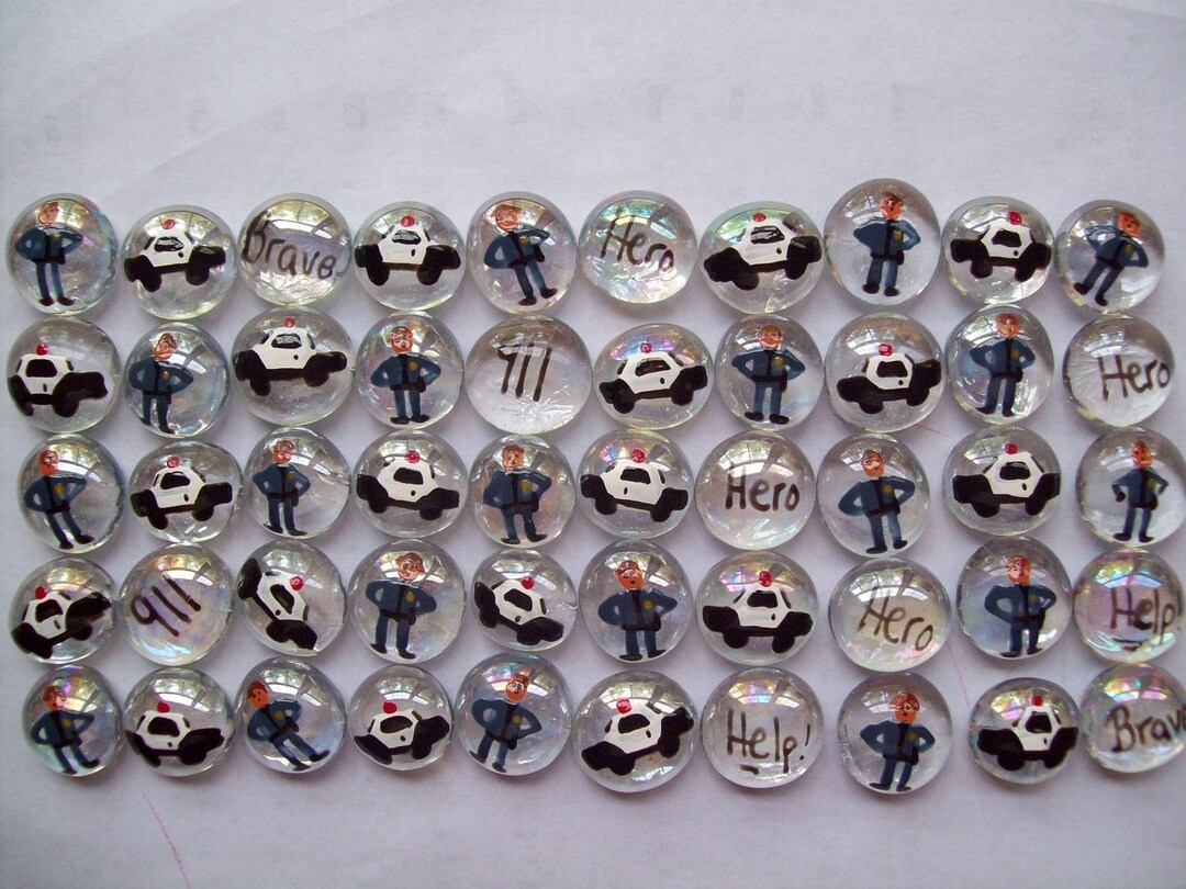 Police Hand-painted Glass Gems Party Favors POLICE CAR POLICEMEN - Etsy