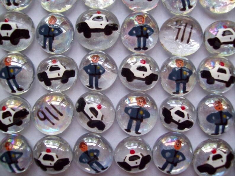 Police Hand-painted Glass Gems Party Favors POLICE CAR POLICEMEN - Etsy