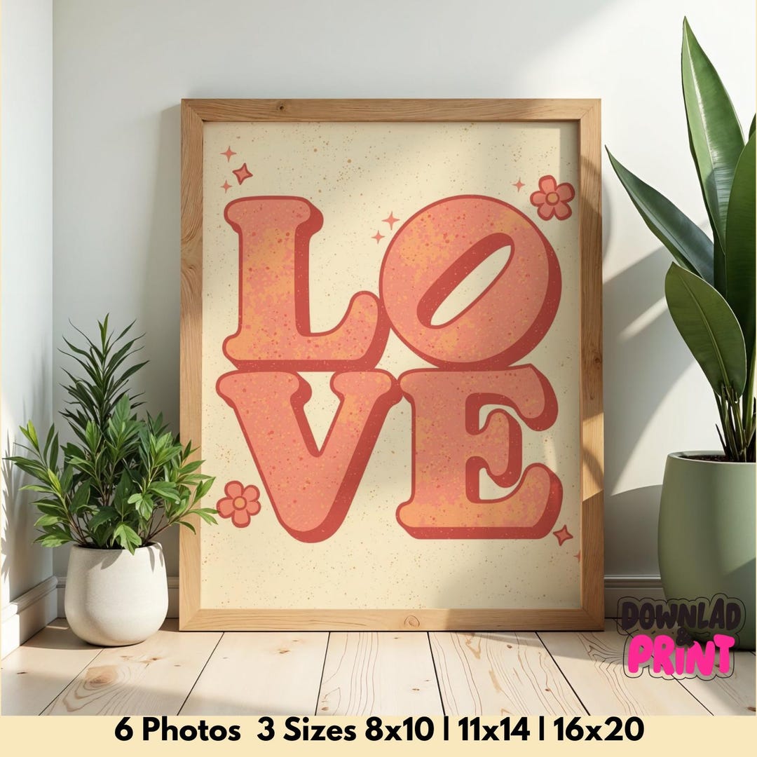 Retro Valentine's Day Print Set | Groovy 70s Love Decor (digital ...