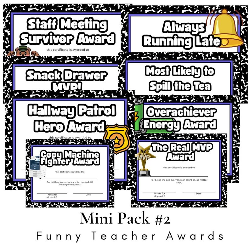 Funny Teacher Awards, Printable Certificates, Staff Appreciation Gifts ...